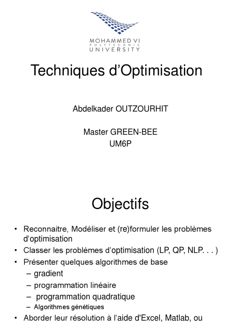 Techniques d'Optimisation Avancées | PDF | Optimisation mathématique ...