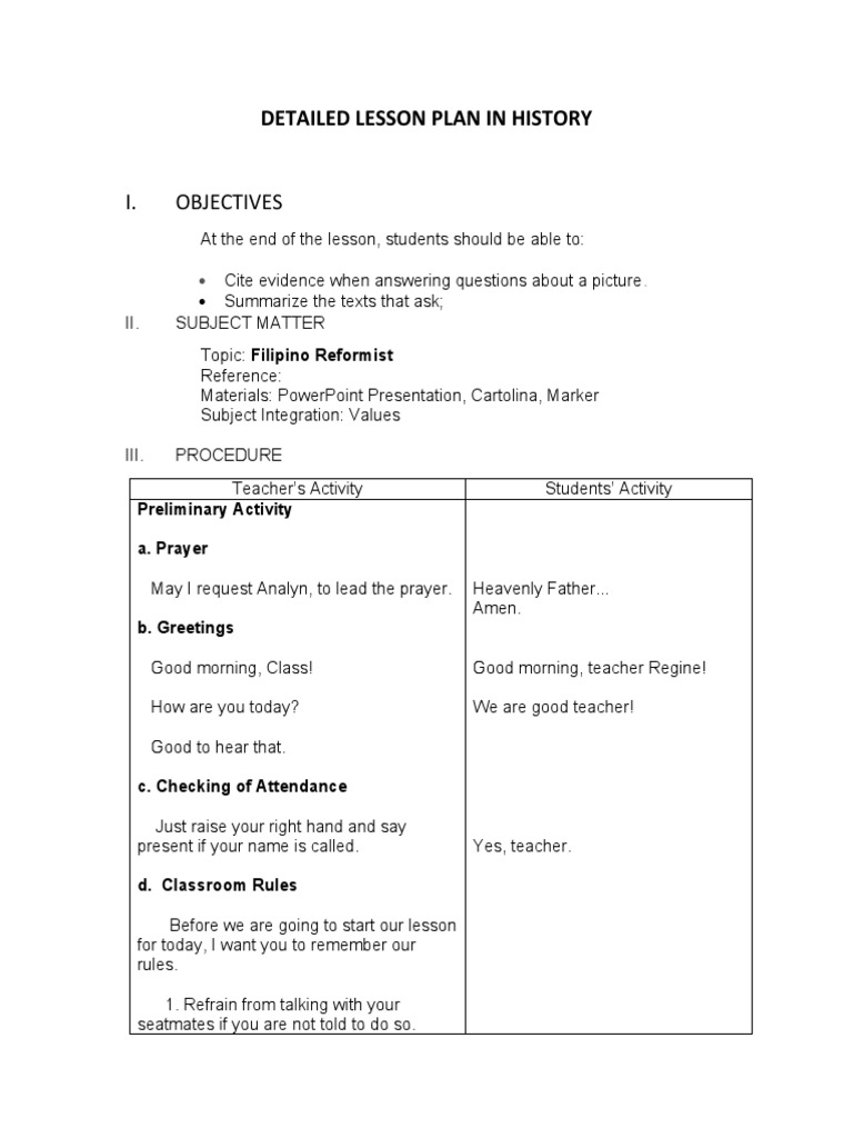 DETAILED LESSON PLAN IN HISTORY Topic 2 | PDF