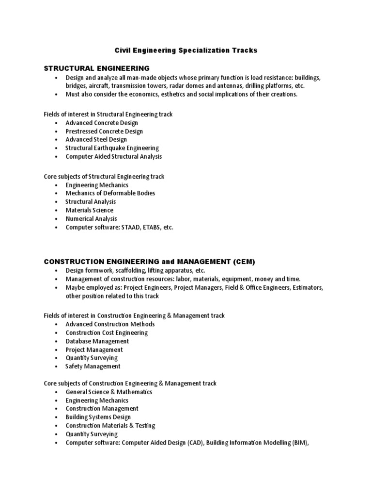 Civil Engineering Specialization Tracks | PDF | Engineering | Hydrology