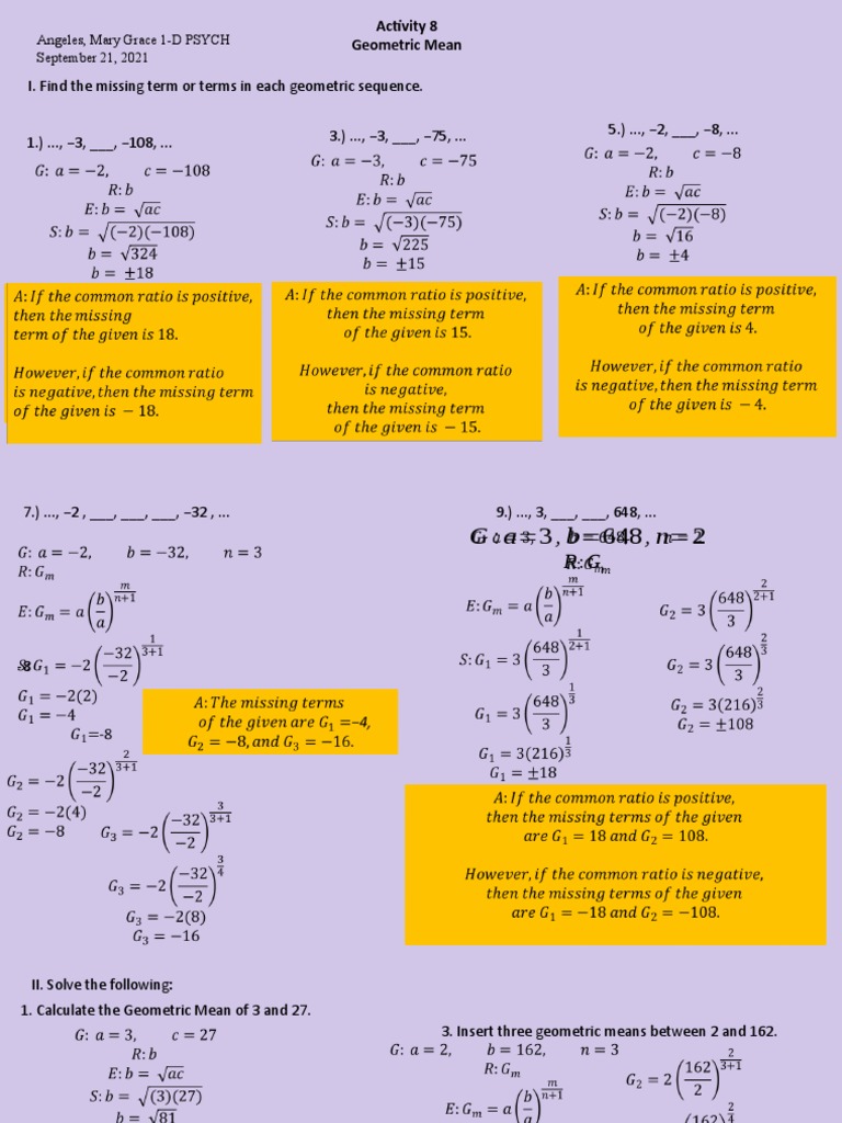 I. Find The Missing Term or Terms in Each Geometric Sequence. 5 ...