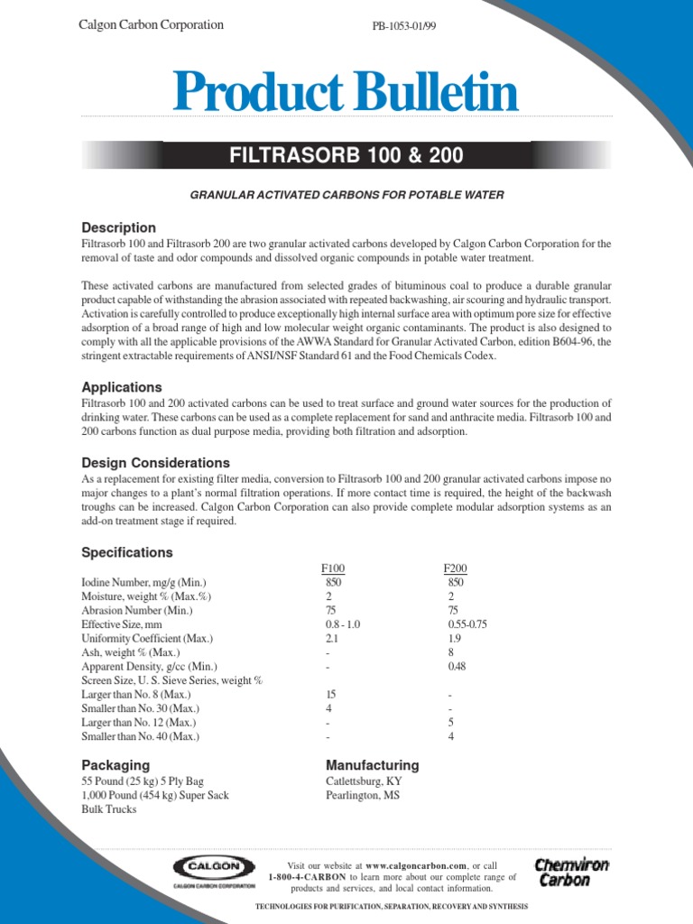 Product Bulletin: FILTRASORB 100 & 200 | PDF | Filtration | Chemistry