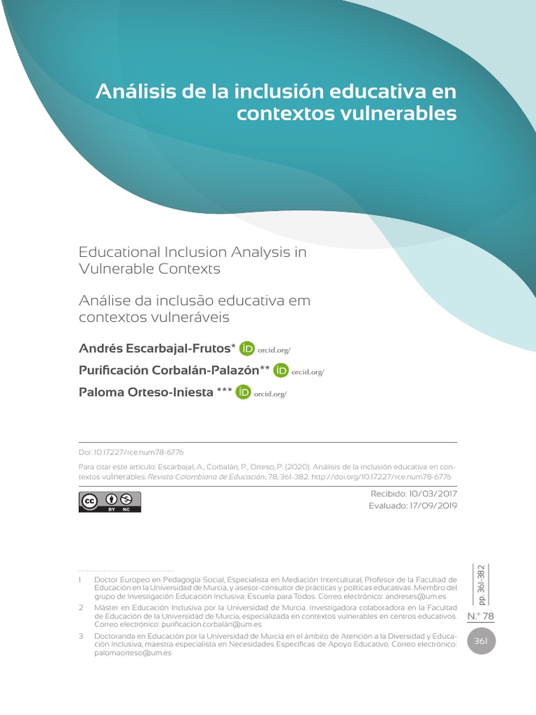 Analisis de Educacion Inclusiva en Contextos Vulnerables | PDF | Inclusión (Educación) | Evaluación