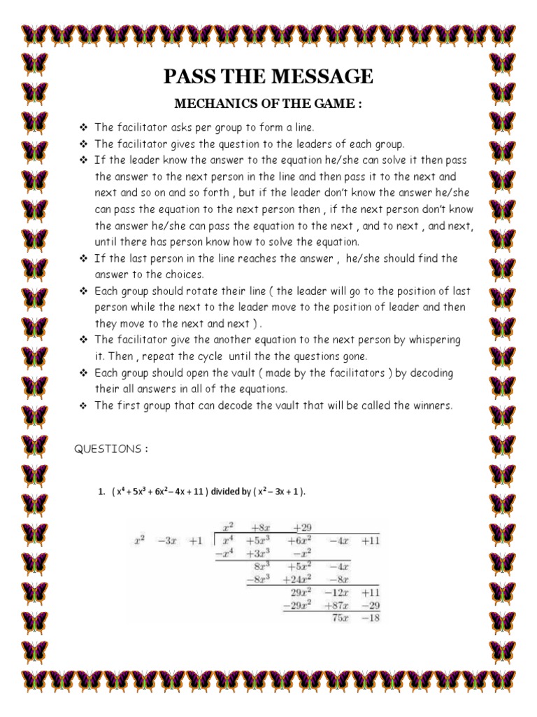 Pass the Message Game Mechanics | PDF | Teaching Methods & Materials