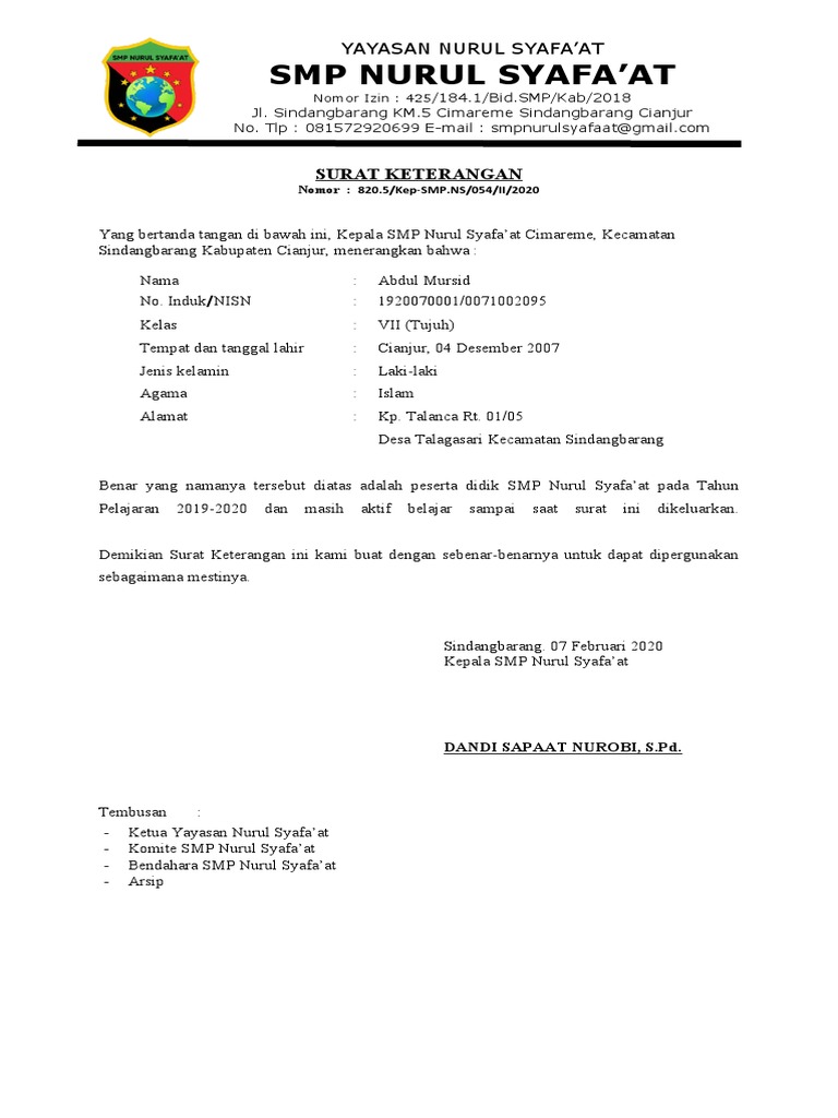 Surat Keterangan Sekolah | PDF
