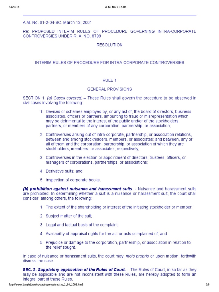 Interim Rules of Procedure Governing Intra-Corporate Controversies ...