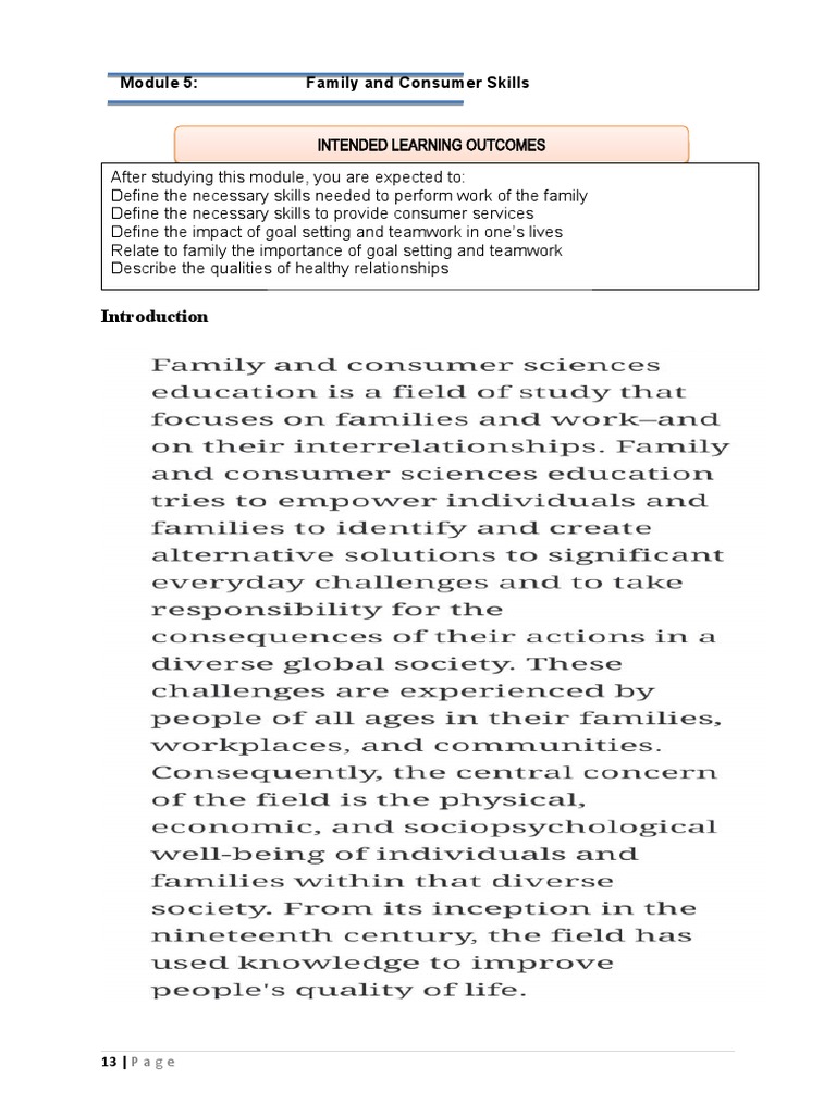 Module 5: Family and Consumer Skills | PDF | Goal Setting | Goal