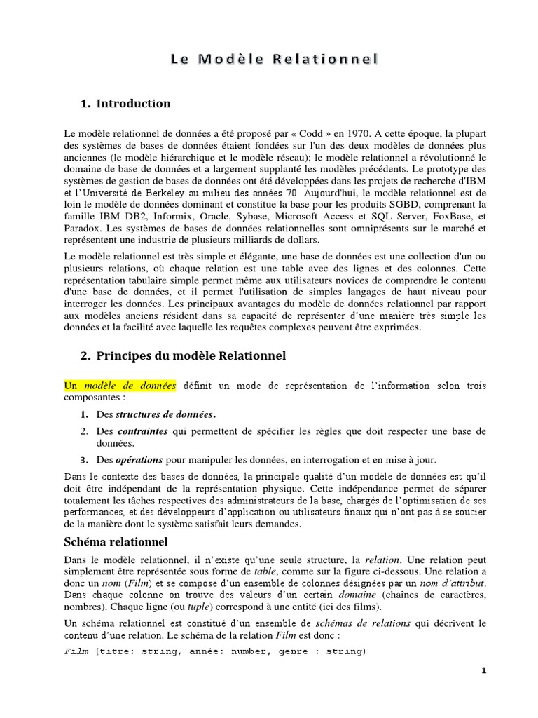 Le Modèle Relationnel | PDF | Base de données relationnelle | Modèle relationnel