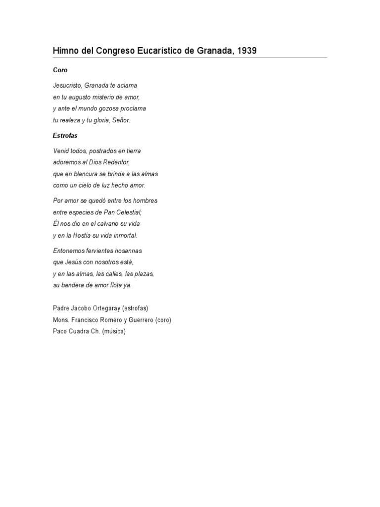 Himno Del Congreso Eucarístico de Granada | PDF | Poesía