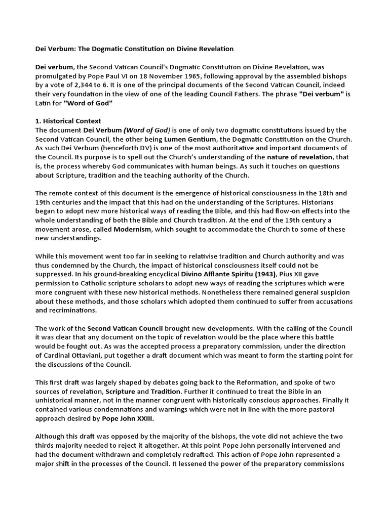 Dei Verbum: The Dogmatic Constitution On Divine Revelation Dei Verbum, The Second Vatican ...