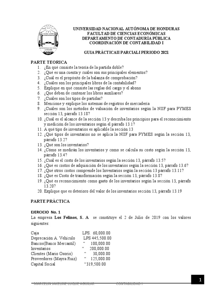 Guia II I Parcial 2021 Conta 1 | PDF | Bancos | Contabilidad