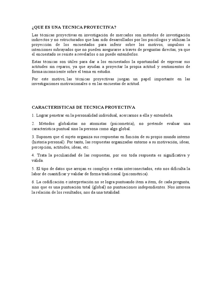 Que Es Una Tecnica Proyectiva | PDF | Investigación de mercado | La ...
