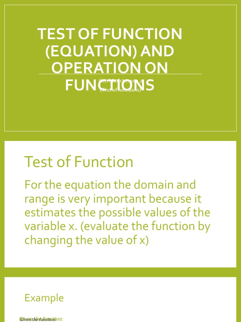 Test of Function (Equation) and Operation On Functions | PDF | Function ...