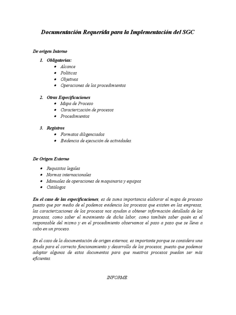 Documentación Requerida para La Implementación Del SGC | PDF | Negocios