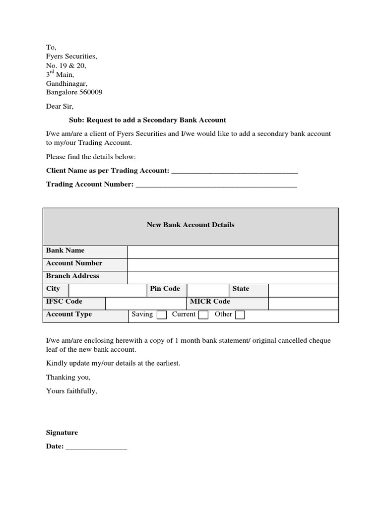 Add Secondary Bank Account Request | PDF | Business