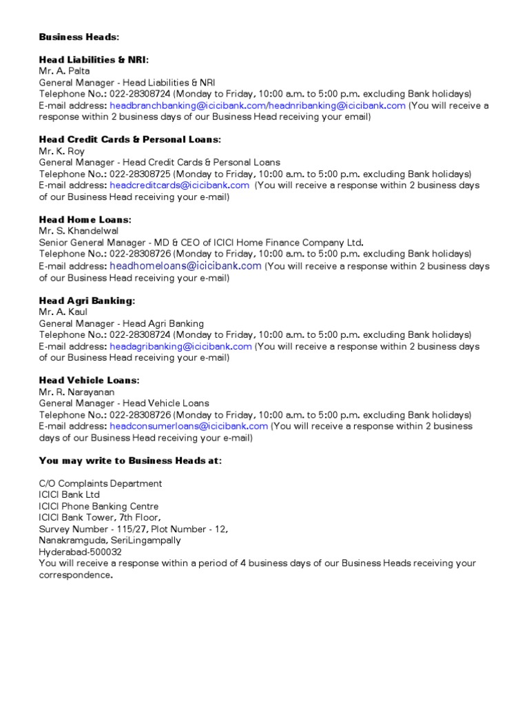 Business Heads Details | PDF | Financial Services | Banking