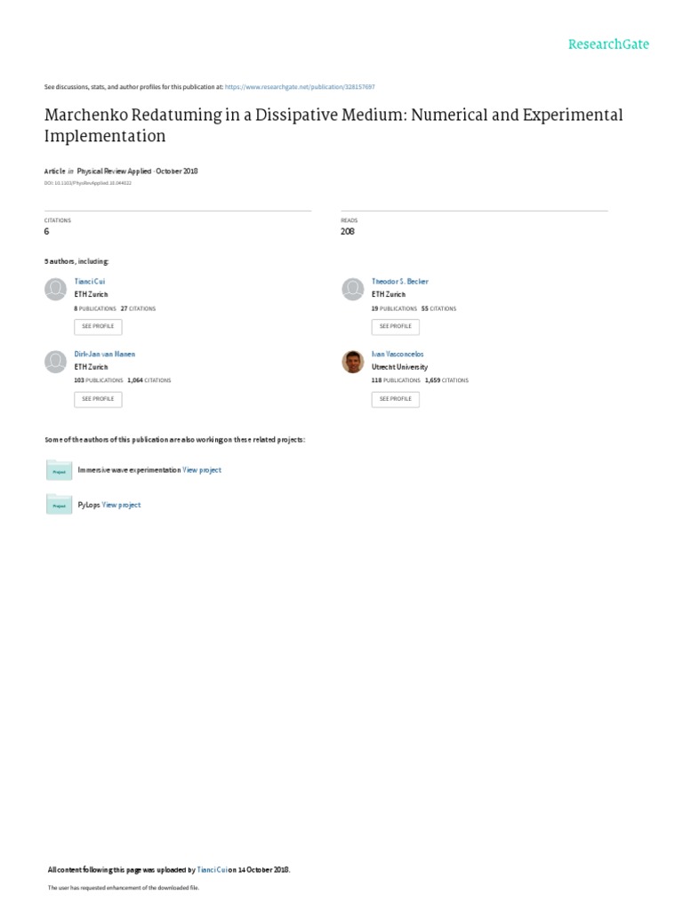 Marchenko Redatuming in A Dissipative Medium: Numerical and Experimental Implementation | PDF ...