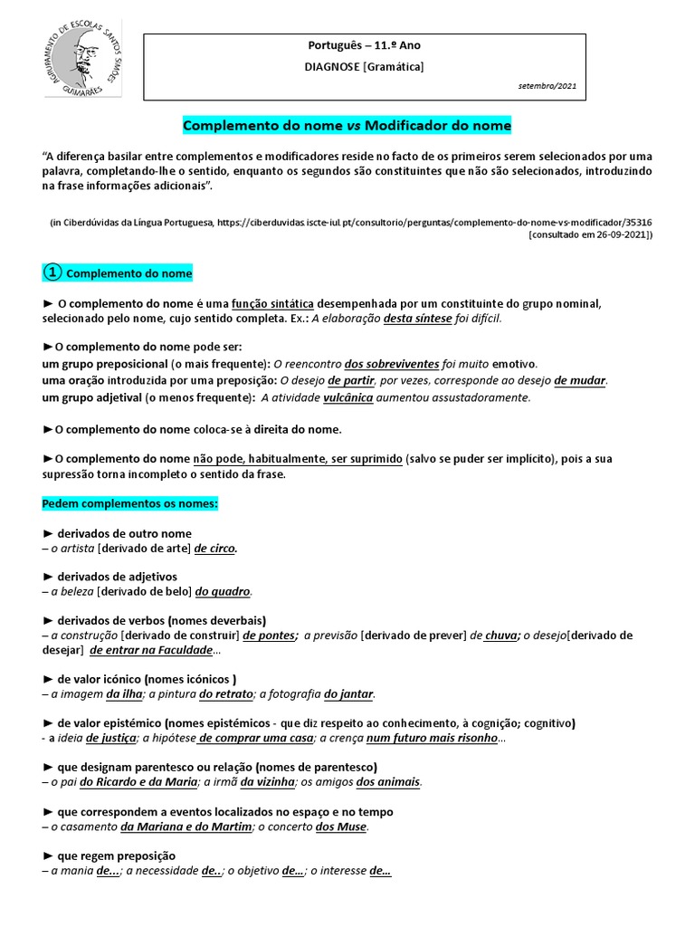 Complemento Do Nome Vs Modificador Do Nome | PDF