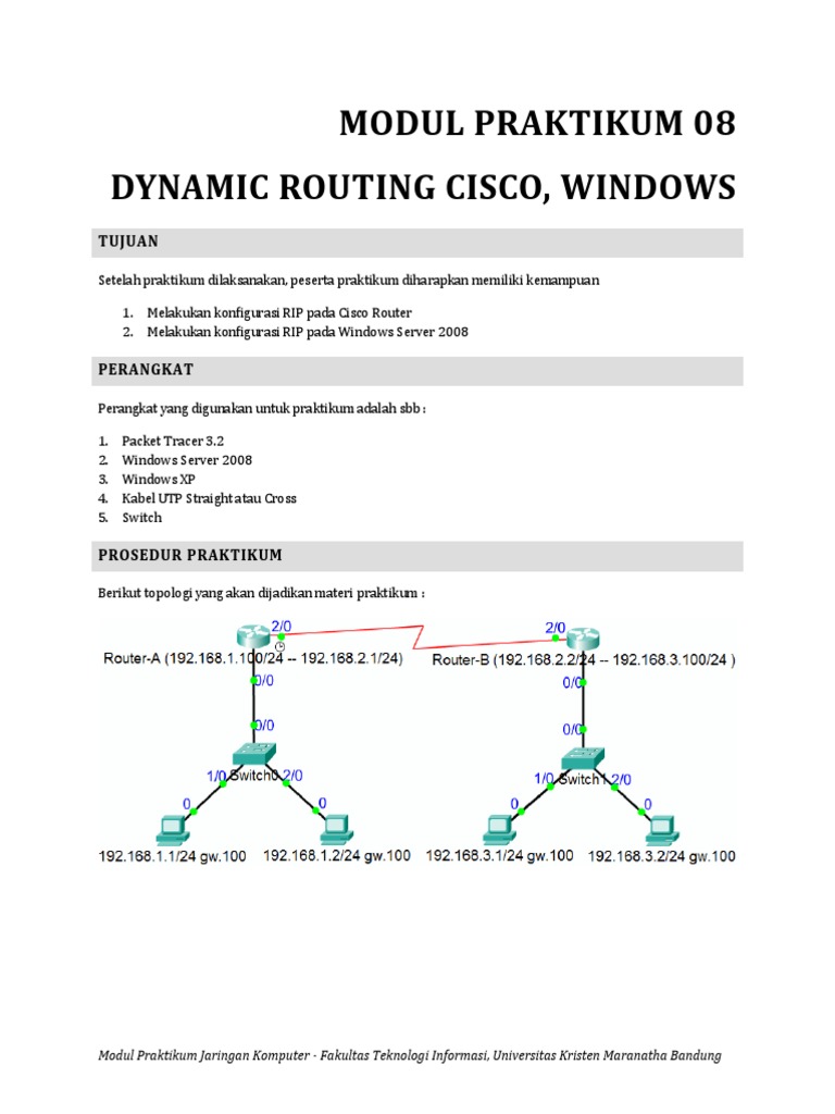 Modul Praktikum 08 Dynamic Routing Cisco, Windows | PDF