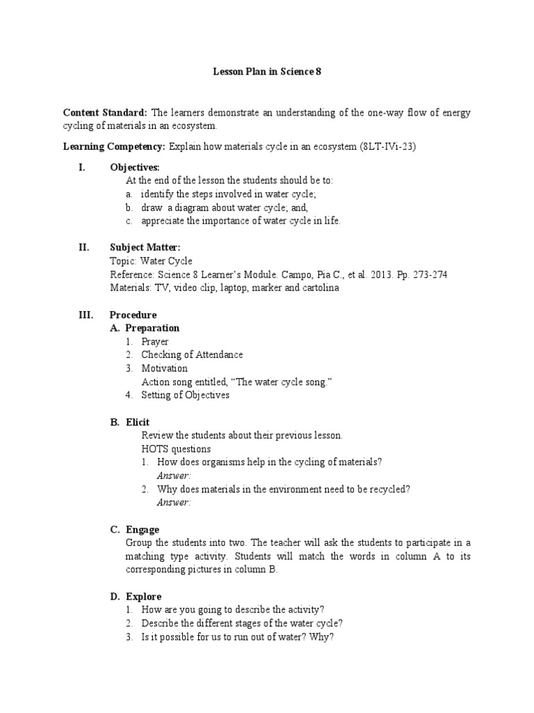 Semi Detailed Lesson Plan | PDF | Water | Water Vapor