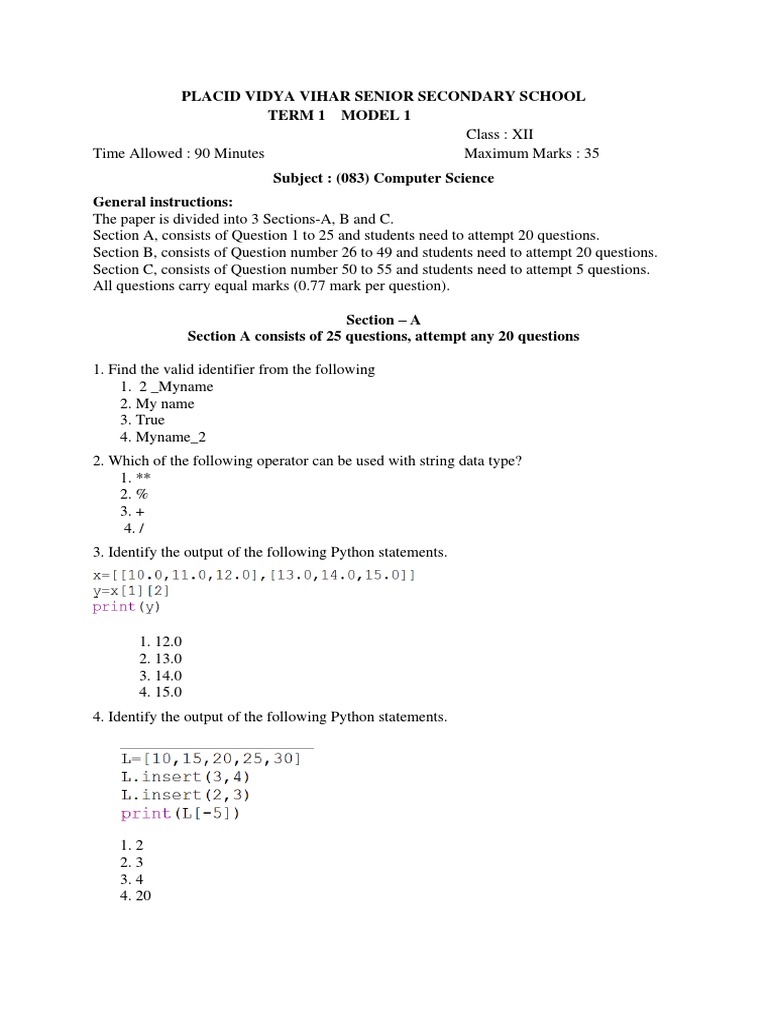 Computer Science Term 1 Class 12 Pdf Computer File Text File