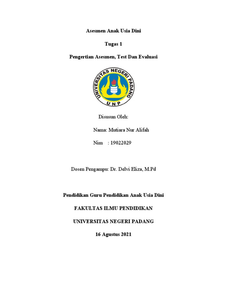 Tugas 1 Asesmen Anak Usia Dini | PDF | Karier & Perkembangan | Kesehatan Holistik