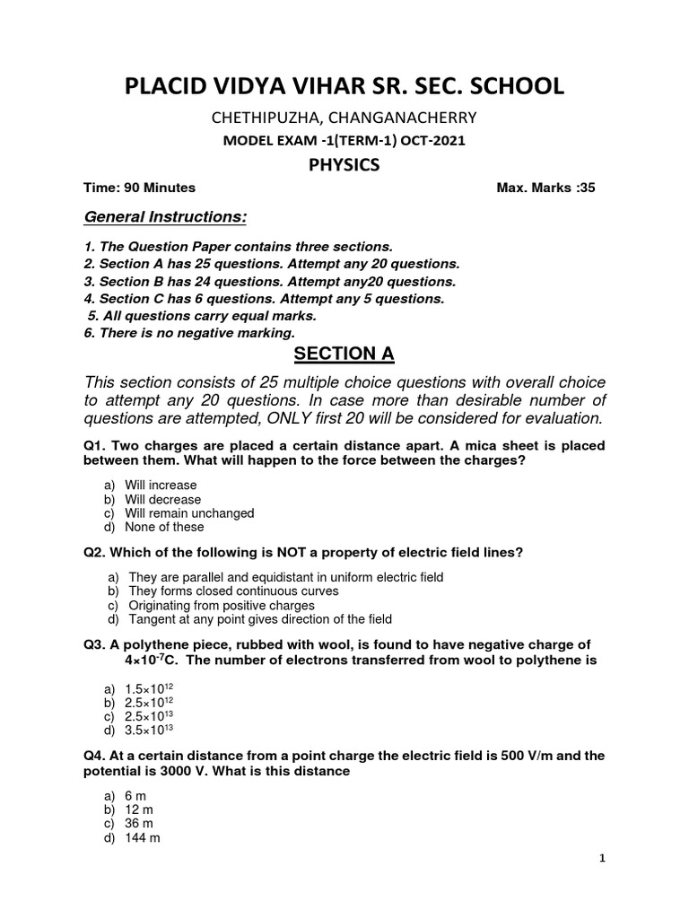 Class 12 Physics Term 1 2021 | PDF | Electrical Resistivity And ...