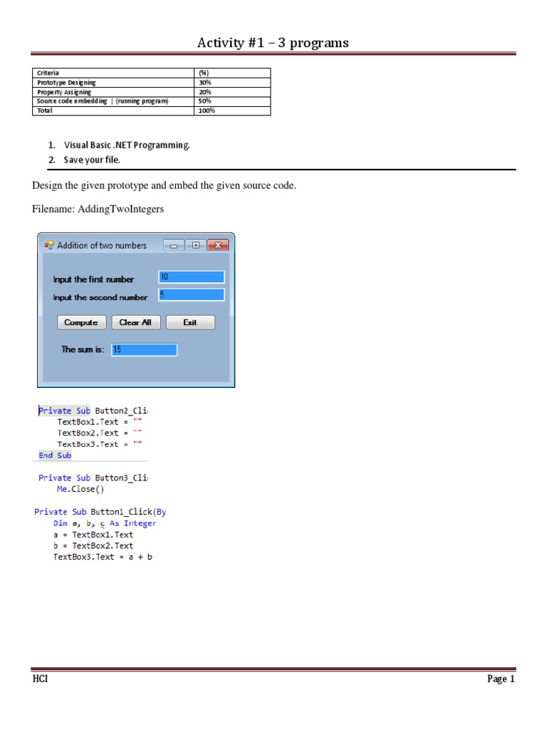 HCI - Activity 1 - 3 Programs | PDF | Computer Science | Computer Programming