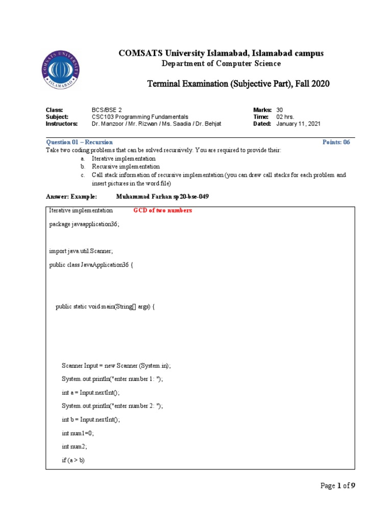 CSC103 Programming Fundamentals Exam | PDF | String (Computer Science) | Information Age