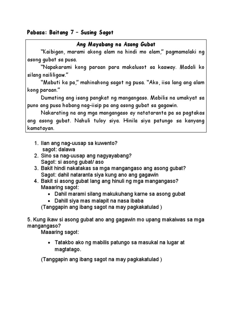 Susing Sagot - G7 | PDF