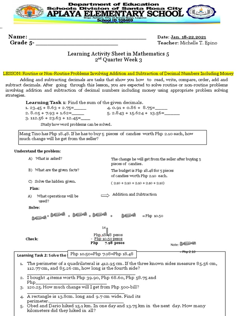 Week 3 and 4 Las Math 5 | PDF | Multiplication | Pound (Mass)