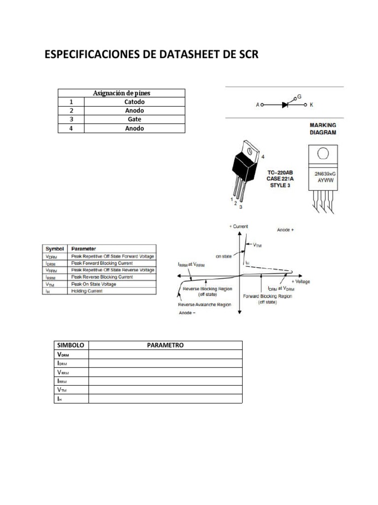 Especificaciones de Datasheet de SCR | PDF