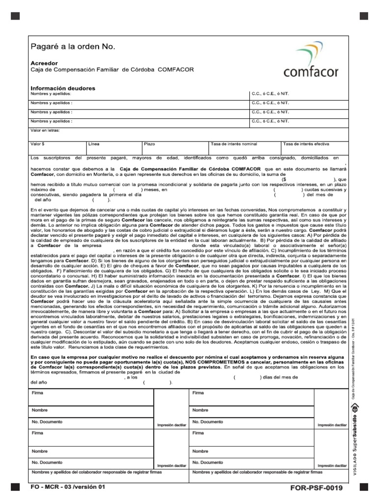 Instrucciones para Pagaré Comfacor | PDF | Crédito | Finanzas y dinero