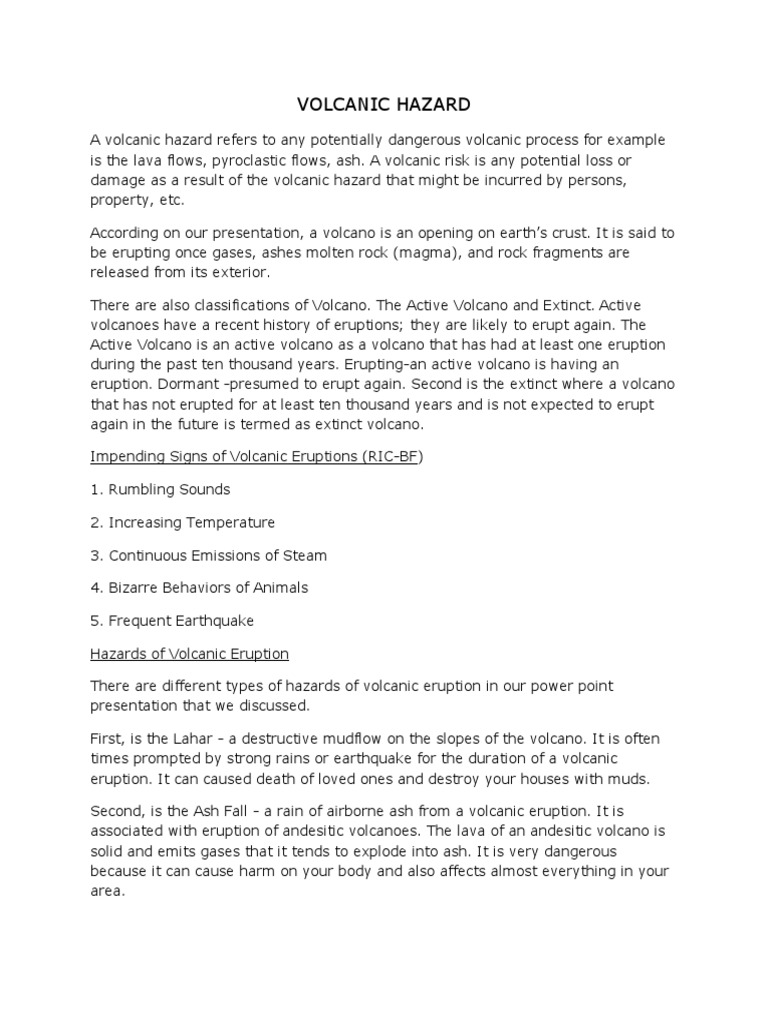 Volcanic Hazard Essay | PDF | Volcano | Types Of Volcanic Eruptions