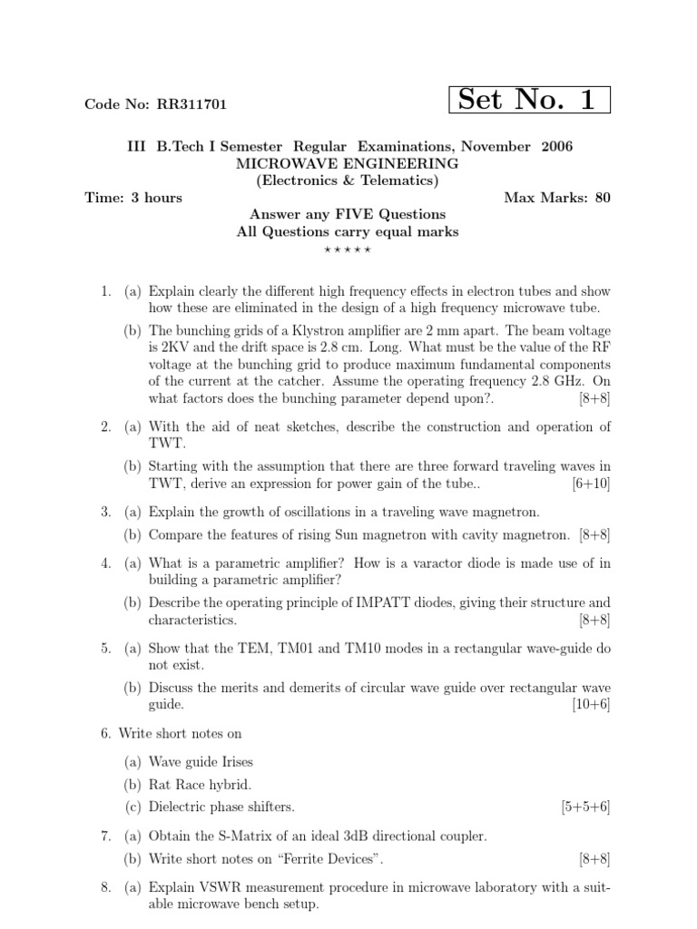 Microwave Engineering Exam Questions | PDF | Science & Mathematics