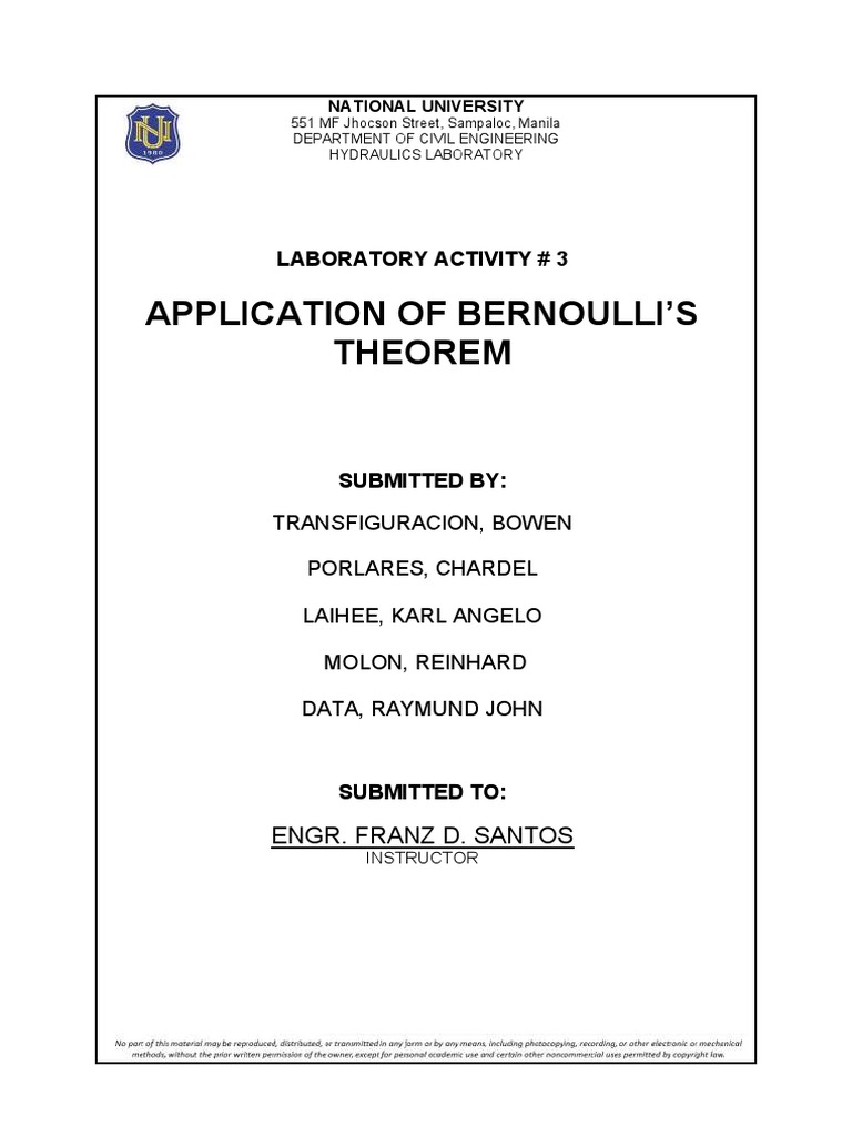Laboratory Activity 3 Application of Bernoullis Theorem | Download Free ... Laboratory Activity 3 Application of Bernoullis Theorem | Download Free ...