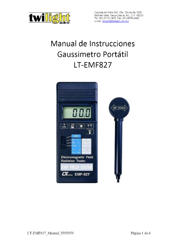 Manual de Instrucciones Gaussimetro Portátil LT-EMF827 - PDF | PDF