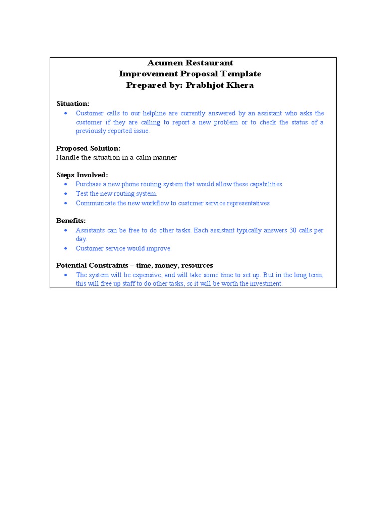 BSBWOR203 - Improvement Proposal Template | PDF