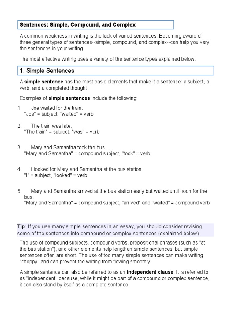Sentences Types | PDF | Sentence (Linguistics) | Subject (Grammar)
