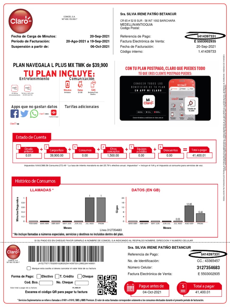 Plan de datos ilimitados y llamadas de Comcel | PDF | Factura ...