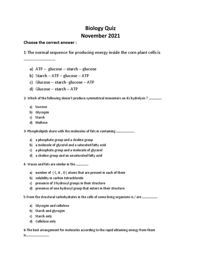 Carbohydrates and Lipids Quiz | PDF | Glucose | Carbohydrates