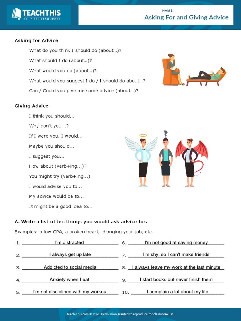 Asking For and Giving Advice Interactive Lesson | PDF | English As A ...