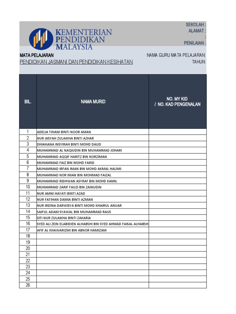 Templat Pelaporan PBD PJPK THN 1 | PDF