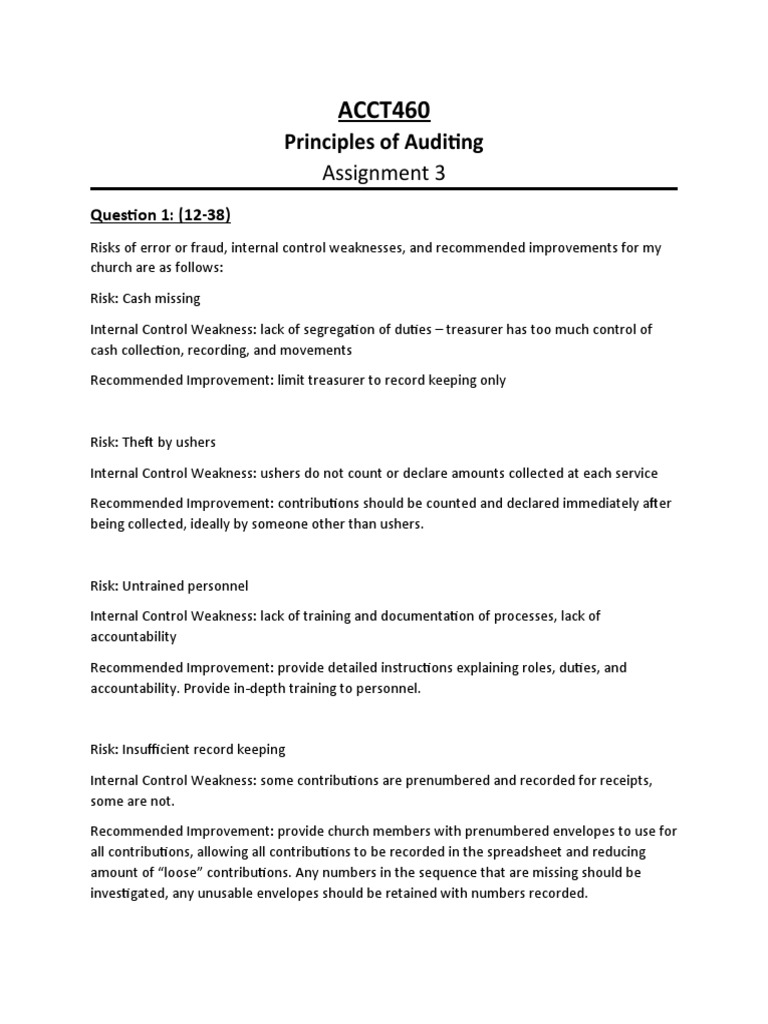 ACCT460: Principles of Auditing | PDF | Internal Control | Audit