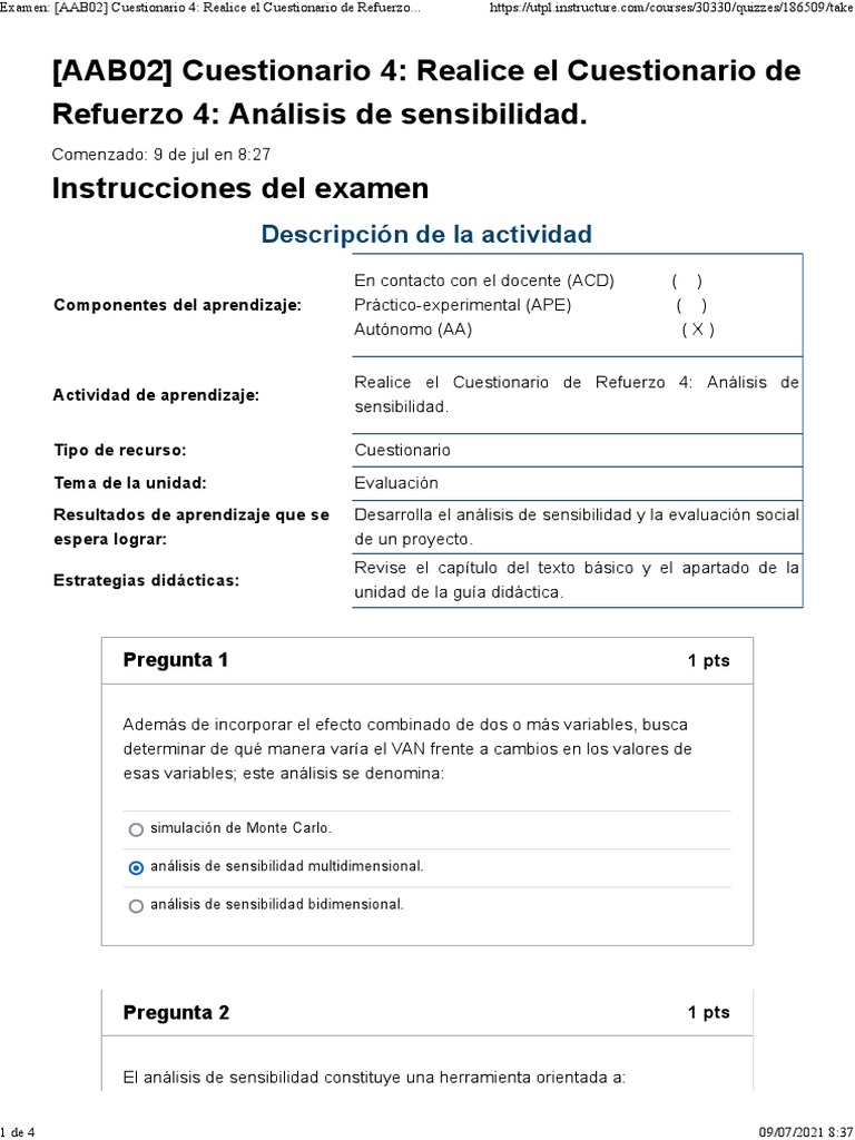 Examen (AAB02) Cuestionario 4 Realice El Cuestionario de Refuerzo 4 ...