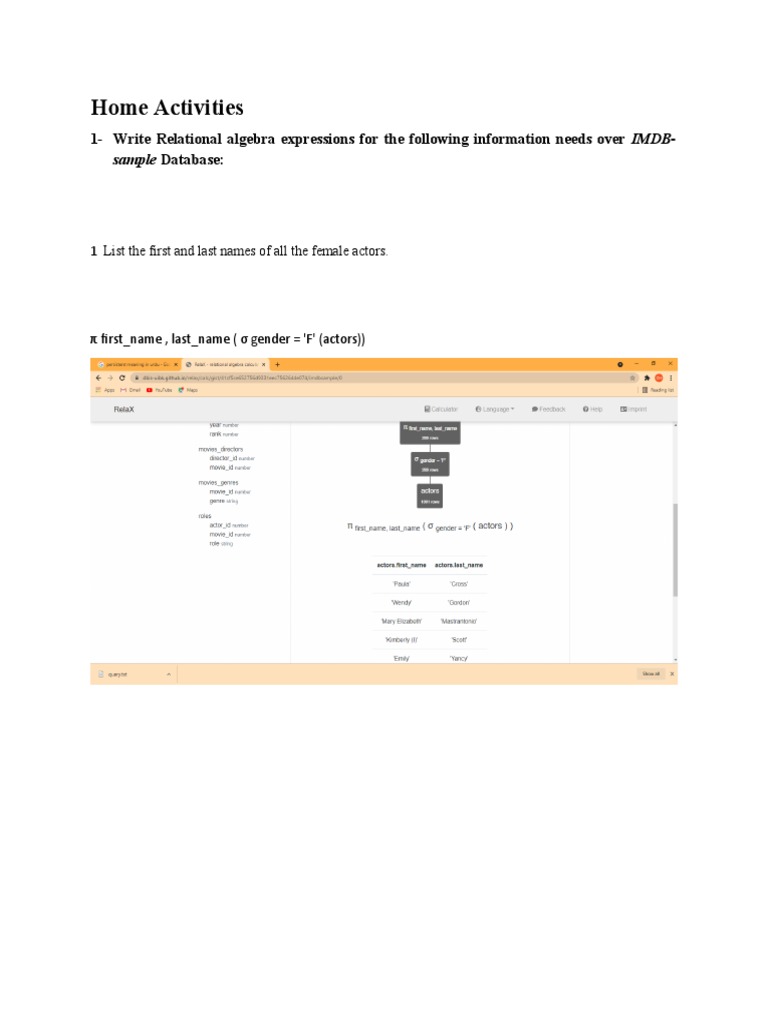 Home Activities: Sample Database | PDF