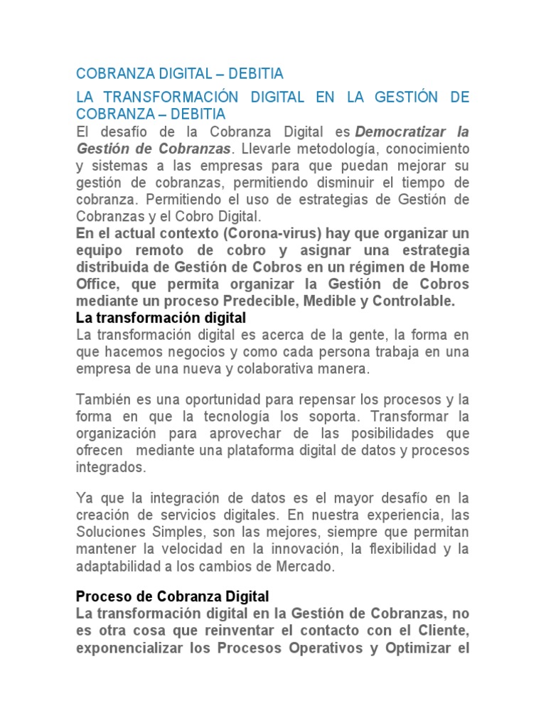 Cobranza Digital - Transformación gestión cobranzas | PDF | Modelo de ...
