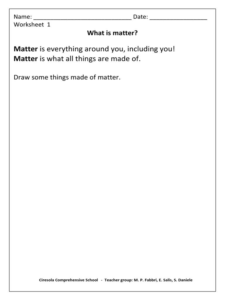3 Lesson 1 - Worksheet 1 What Is Matter | PDF