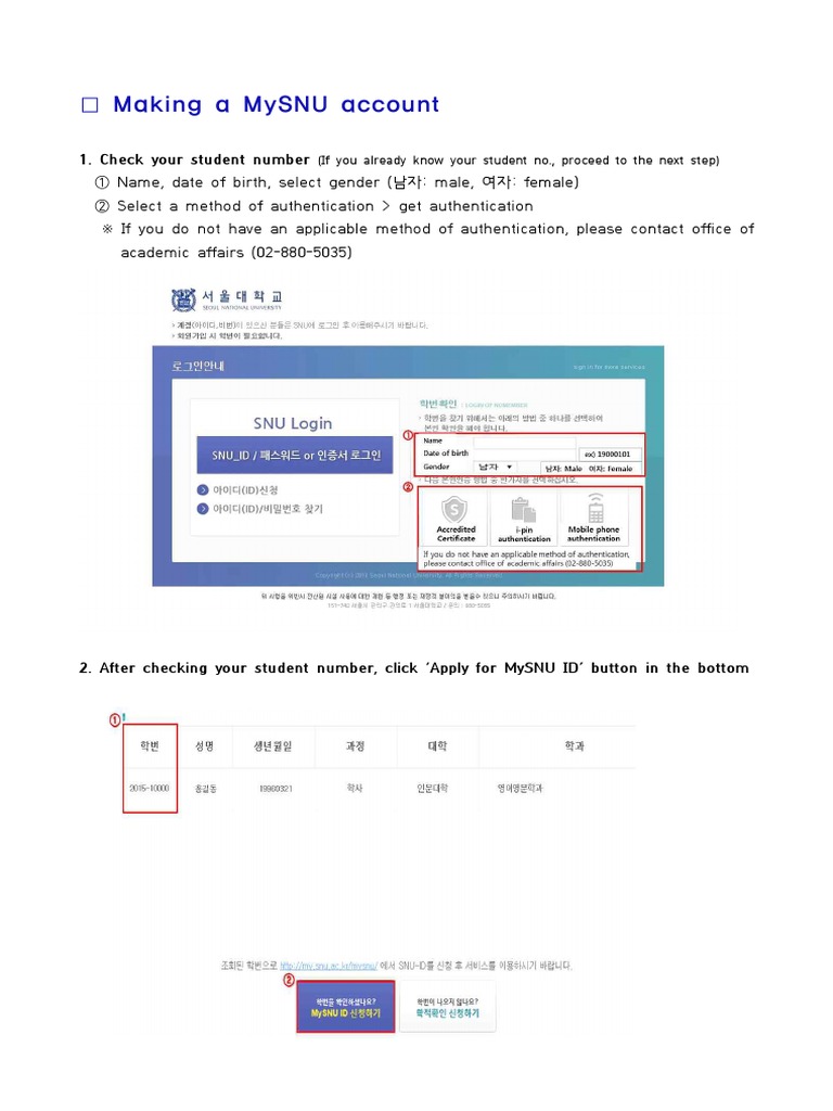 Making A Mysnu Account: 1. Check Your Student Number | PDF
