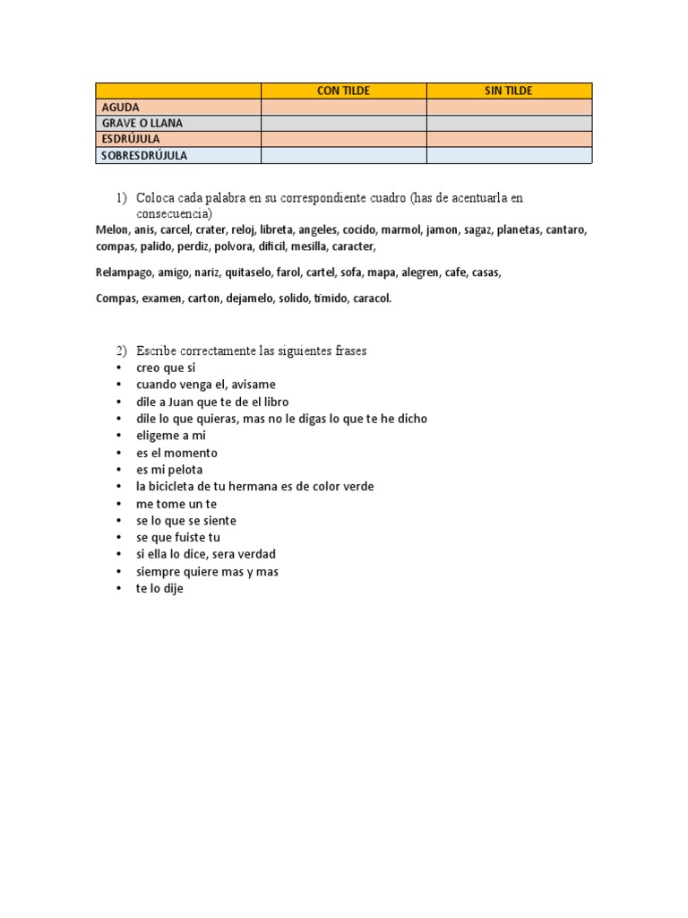 Ejercicio Tildes | PDF