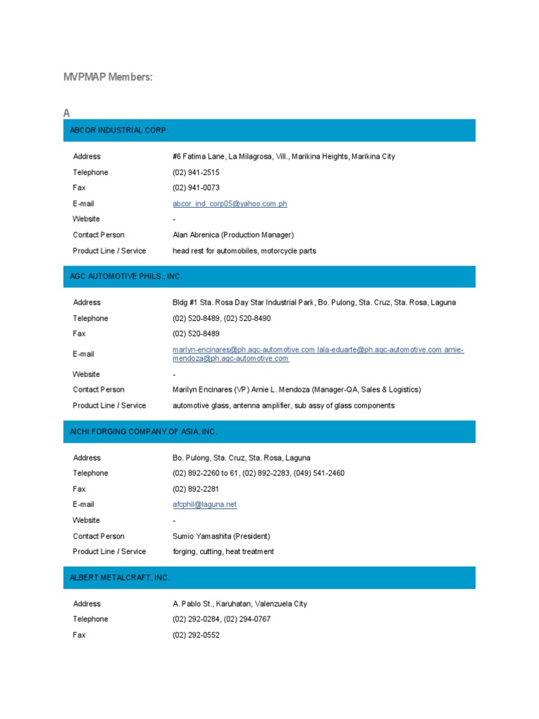 Automotive Industry Contacts List | PDF | Materials | Manufactured Goods